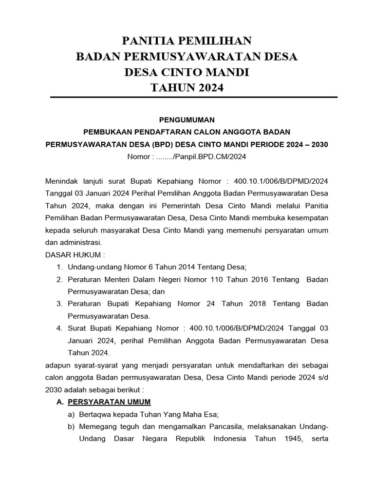Pengumuman BPD | PDF