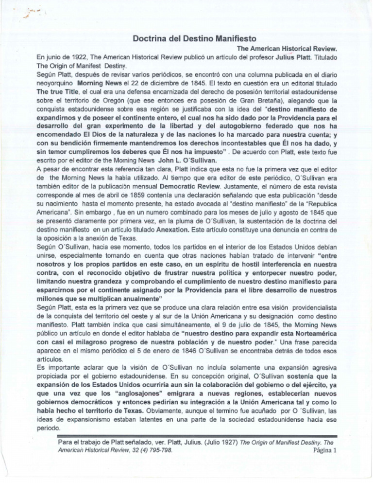 Doctrina Del Destino Manifiesto | PDF