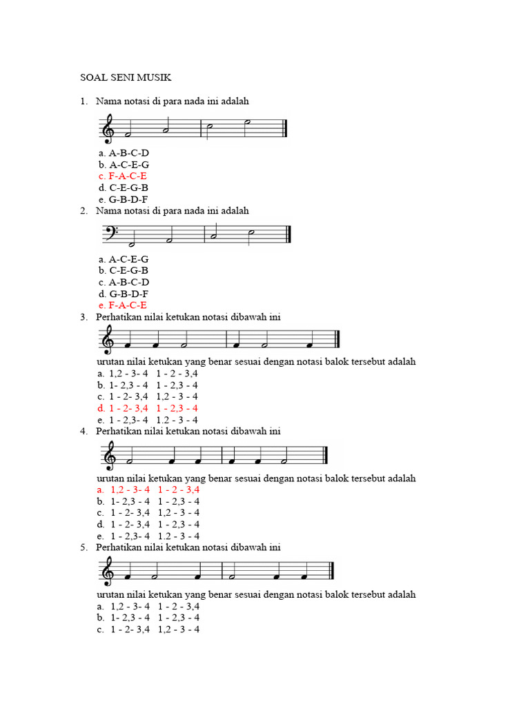 Soal Seni Musik Notasi Balok Kelas X 2023 | PDF