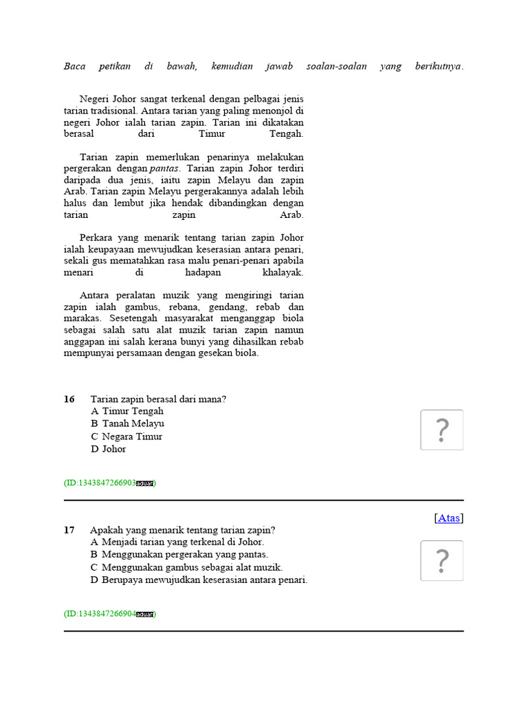 Baca Petikan Di Bawah, Kemudian Jawab Soalan-Soalan Yang Berikutnya | PDF