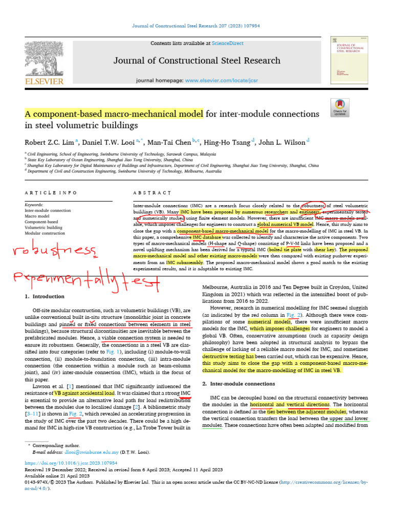 A Component-Based Macro-Mechanical Model For Inter-Module Connections ...