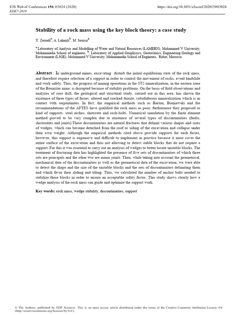 2020 - Zerradi Et Al. - Stability of A Rock Mass Using The Key Block ...
