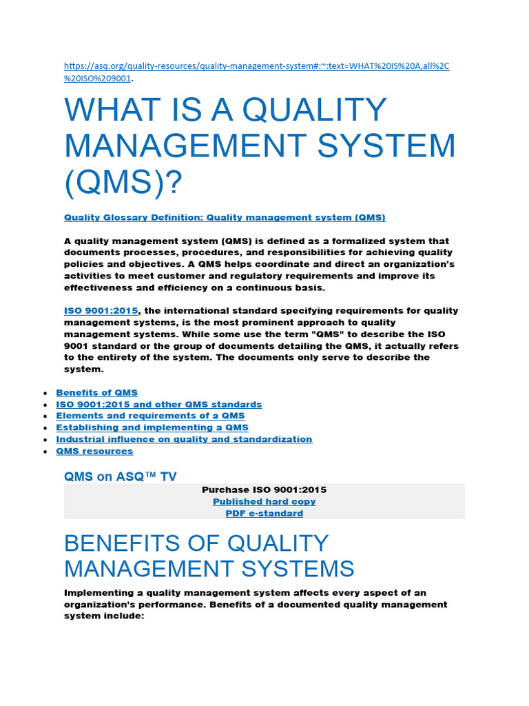 QMS Meaning, Origin & Elements | PDF | Quality Management System ...