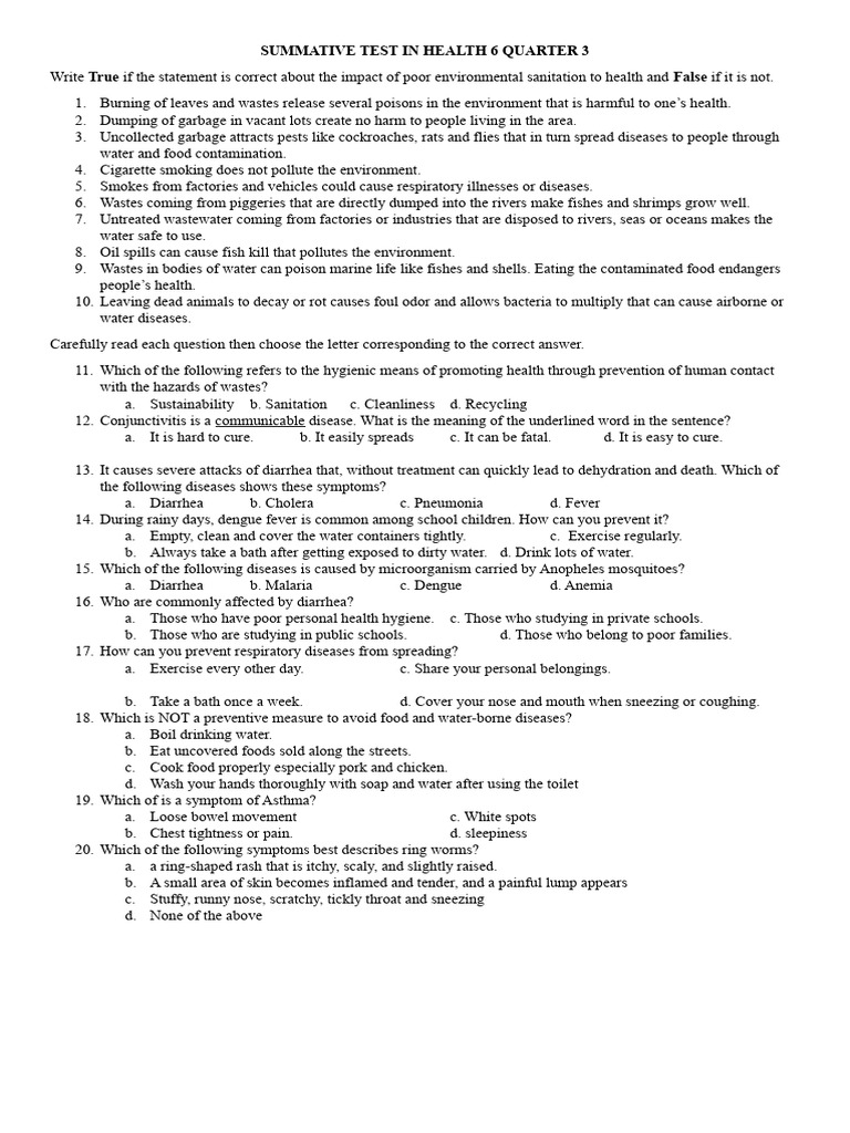 Summative Test in Health 6 Quarter 3 | PDF | Pollution | Waste