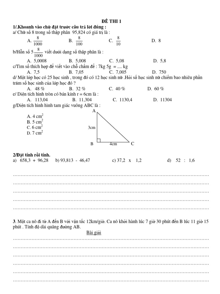 10 de Thi Toan Lop 5 Hoc Ki 2 | PDF