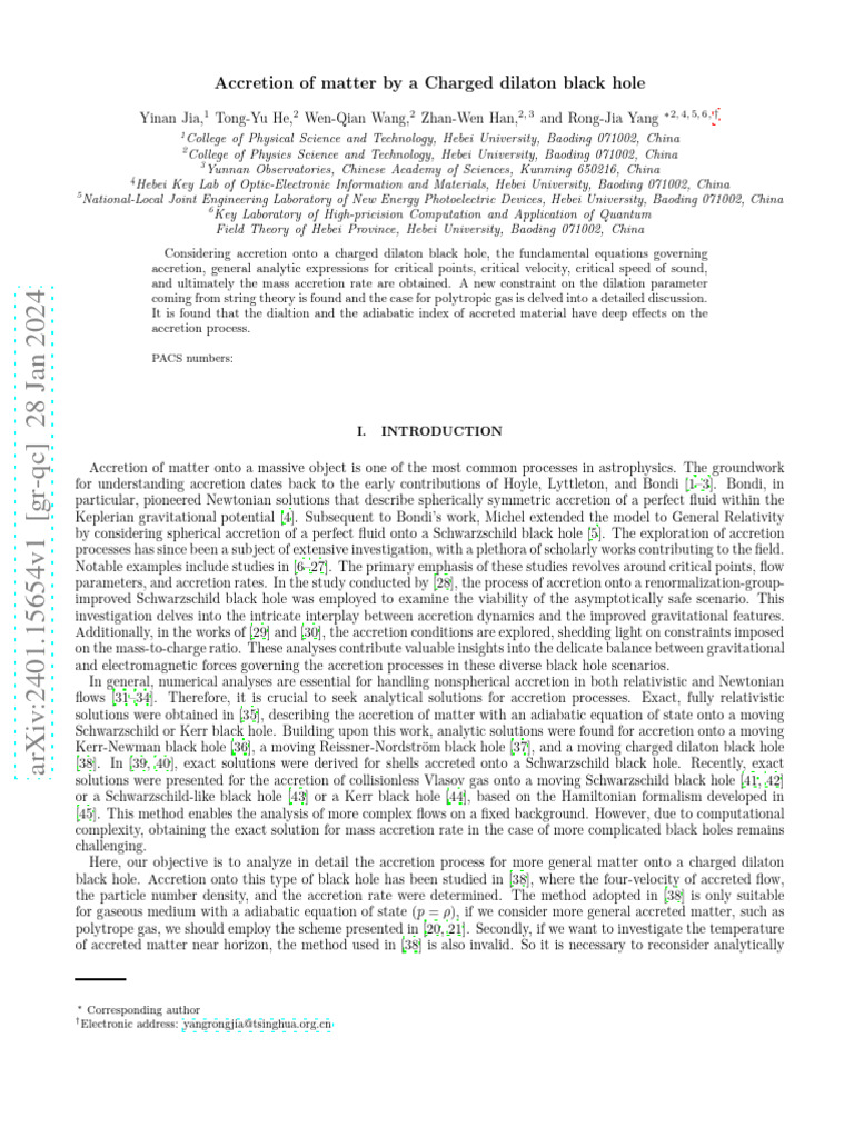 Accretion of Matter by A Charged Dilaton Black Hole | PDF | Black Hole ...