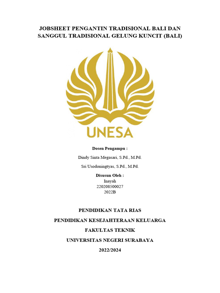 Jobsheet Pengantin Tradisional Bali Dan Sanggul Tradisional Gelung ...
