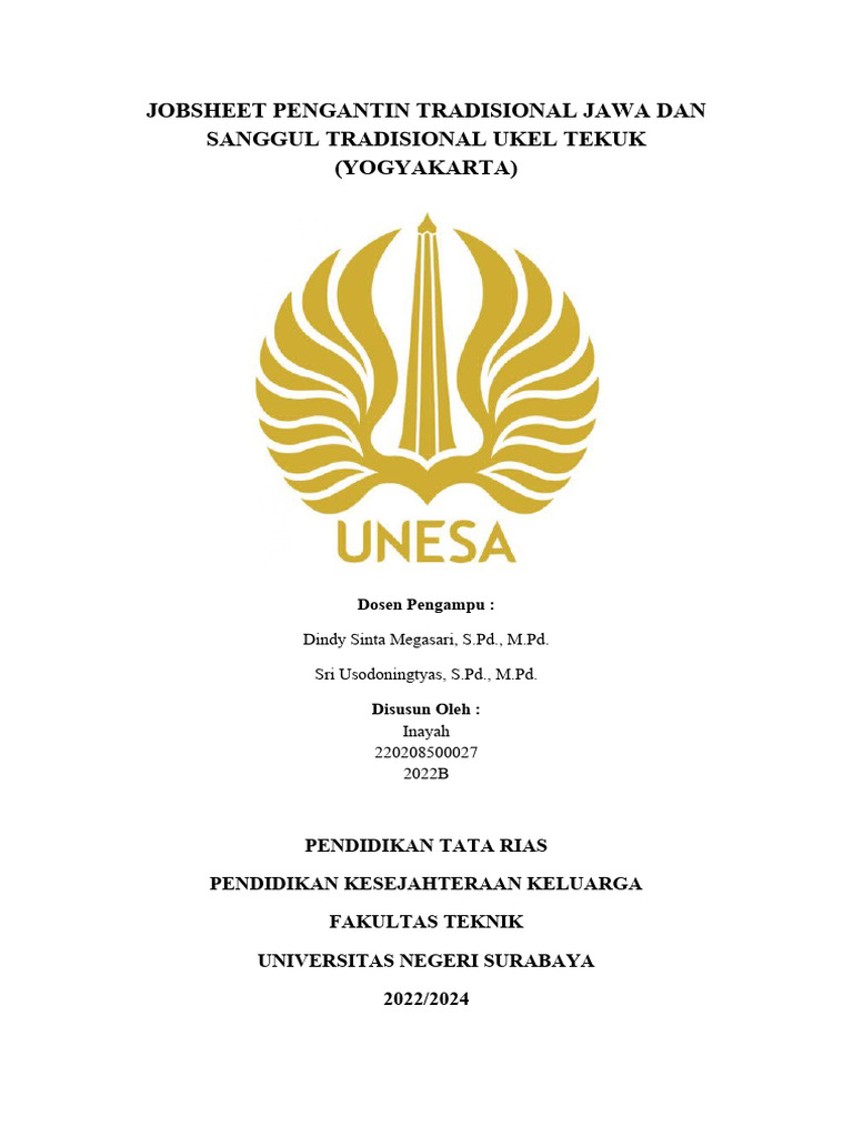 Jobsheet Pengantin Tradisional Jawa Dan Sanggul Tradisional Ukel Tekuk | PDF