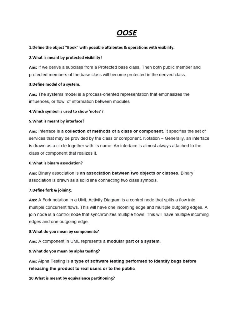 Oose Imp Que Pdf Class Computer Programming Software Testing 2653