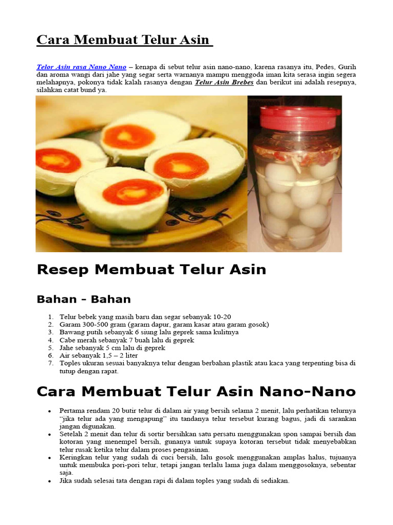 Cara Membuat Telur Asin | PDF