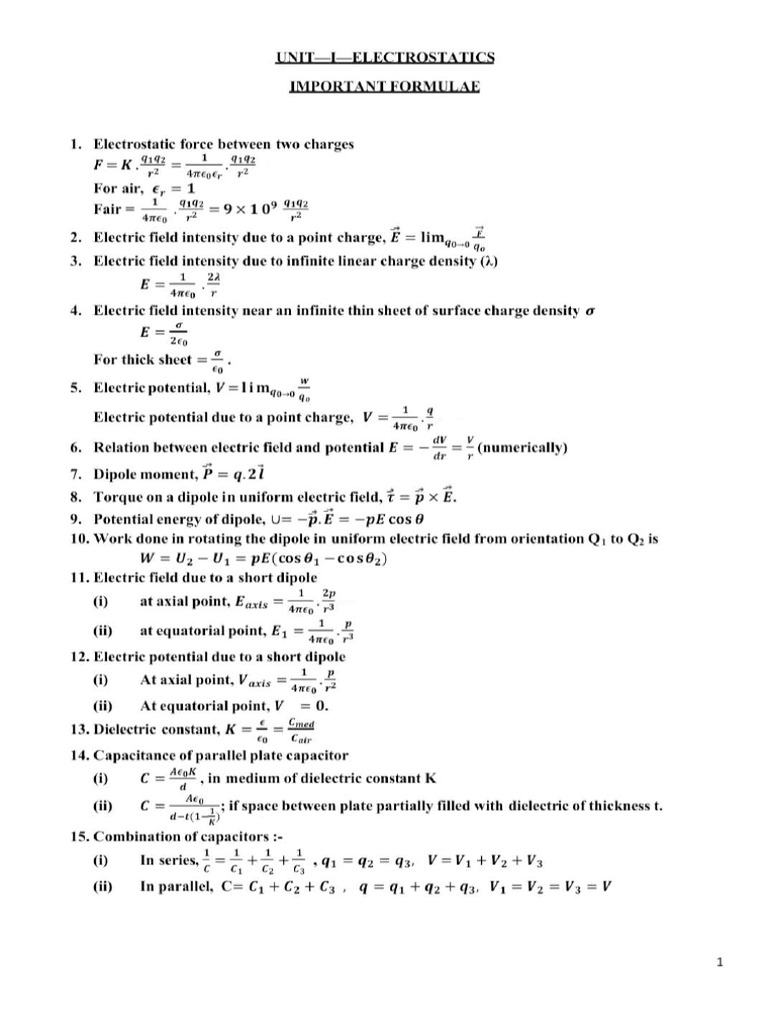 Electrostatics Formula | PDF