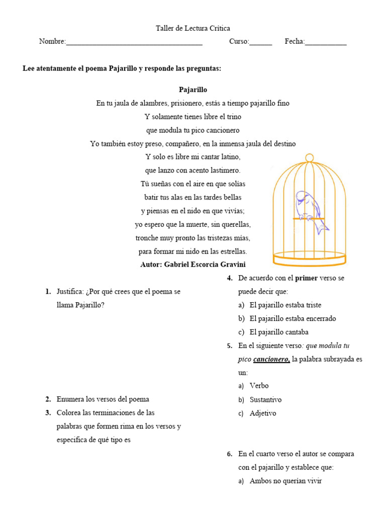 Taller Poema Pajarillo | PDF