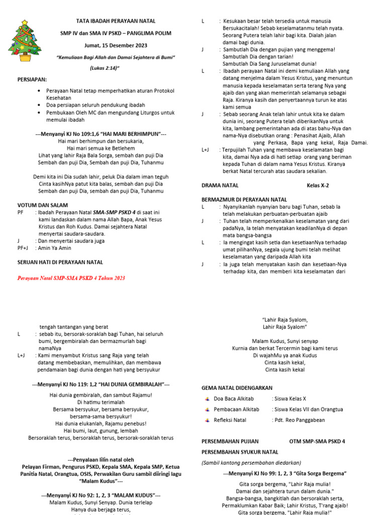 Tata Ibadah Perayaan Natal 2023 | PDF