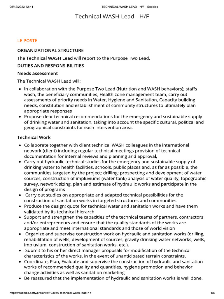 Technical Wash Lead - Sodeico | PDF