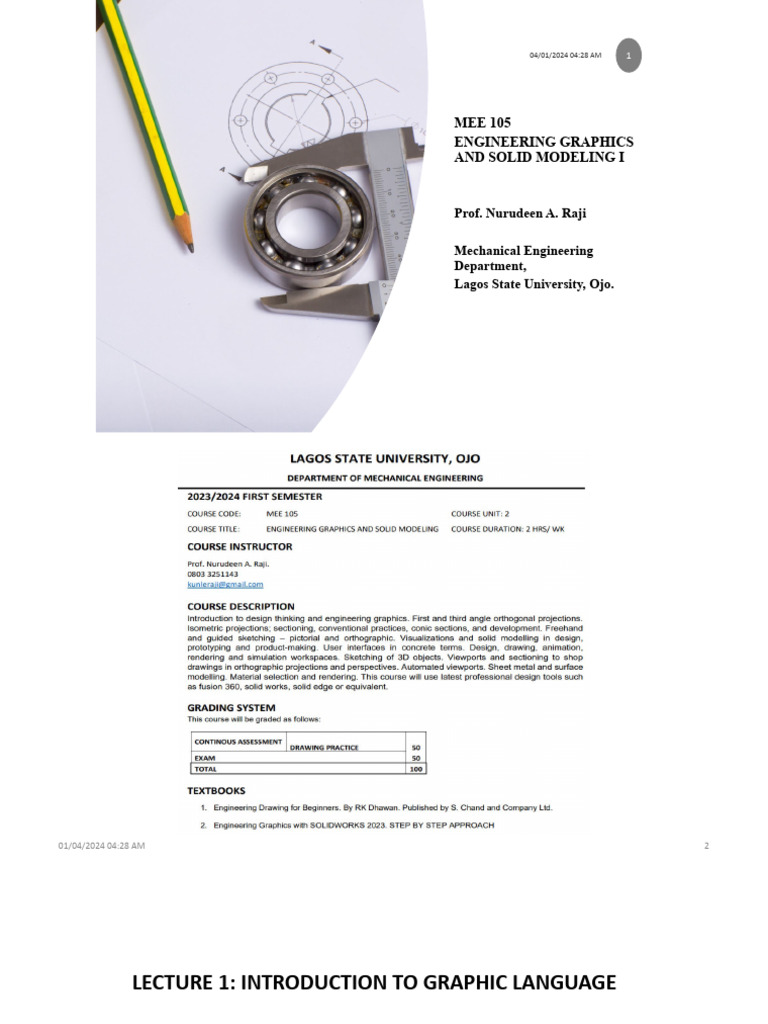 Mee 105 Lecture 1 13-02-2024 | PDF | Drawing