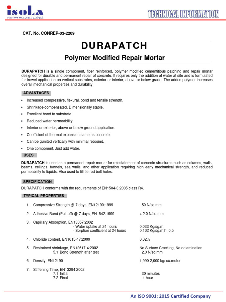 Cr-Durapatch - TDS | Download Free PDF | Concrete | Corrosion