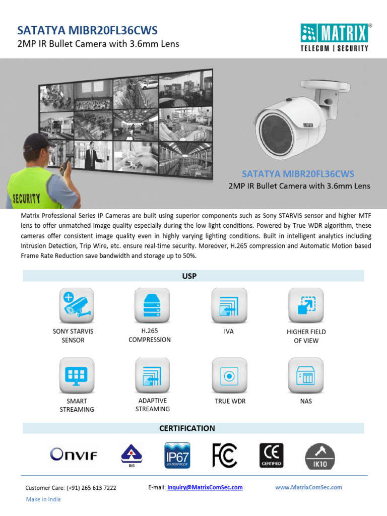 Matrix IPVS SATATYA MIBR20FL36CWS Technical Specifications PDF | PDF | Camera | Camera Lens
