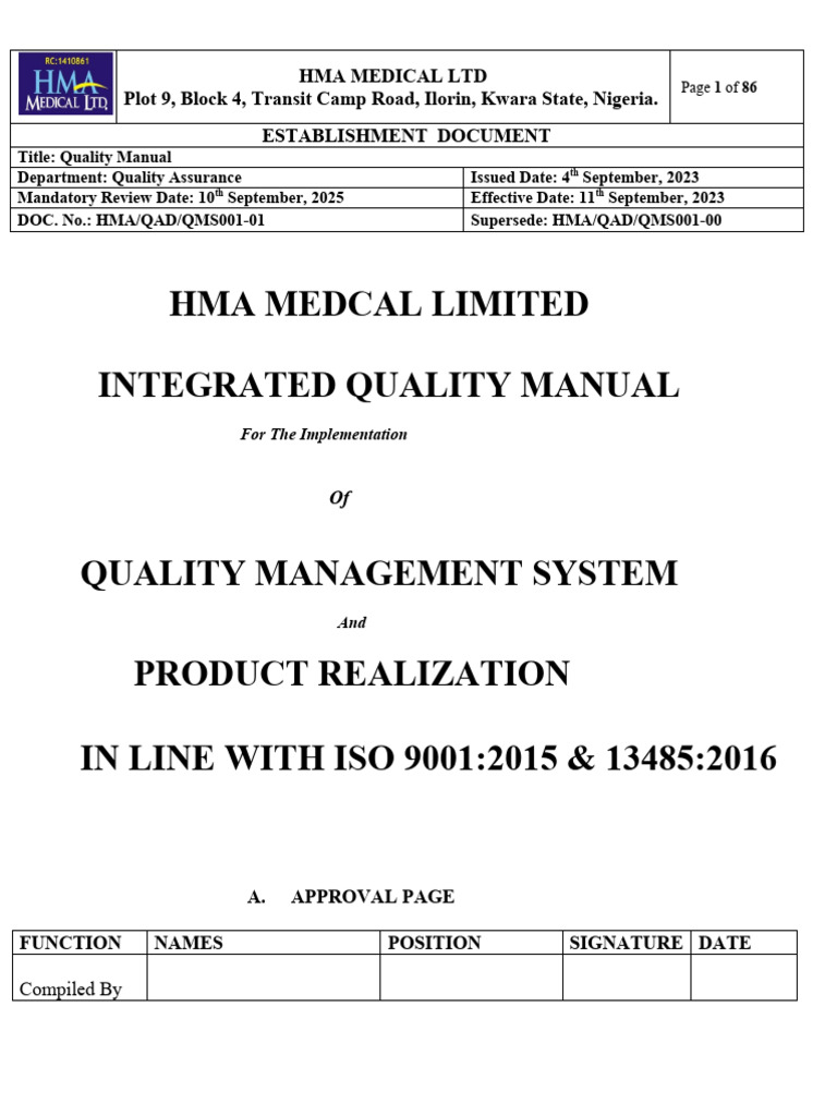 Hma Medcal Limited | PDF | Quality Management System | Quality Management