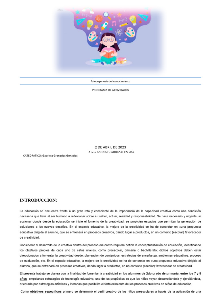 Psicogenesis Del Conocimiento | Descargar gratis PDF | Creatividad ...