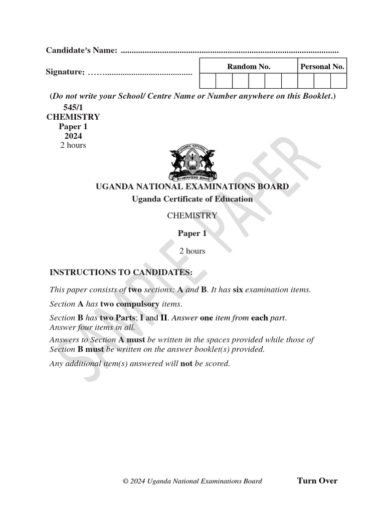 CHEM UNEB NLSC - Sample - 24 | Download Free PDF | Chlorine