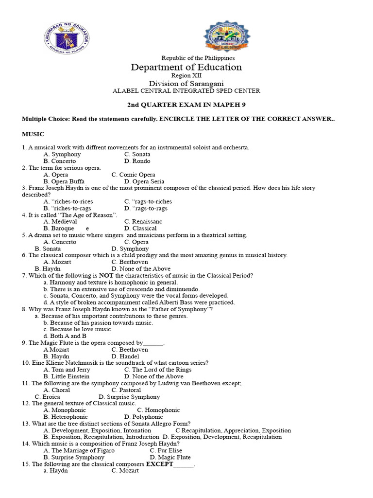 MAPEH 9 Exam Q2 Window | PDF | Classical Period (Music) | Substance Abuse