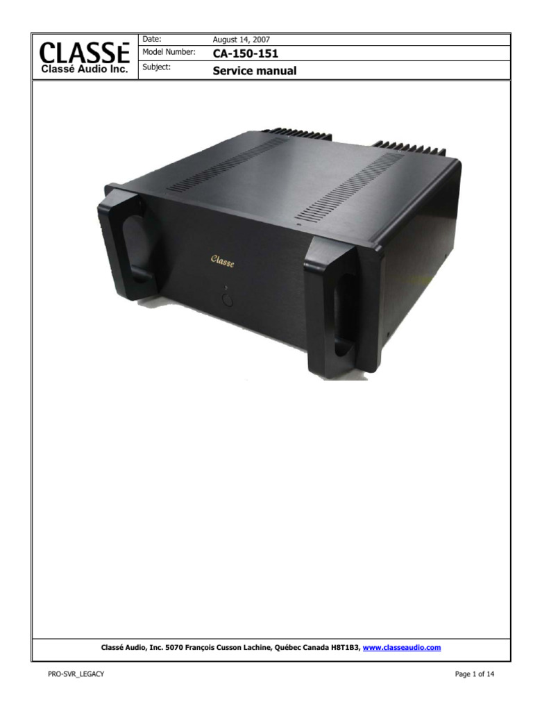 Classe CA150 PWR SM | PDF | Transistor | Fuse (Electrical)