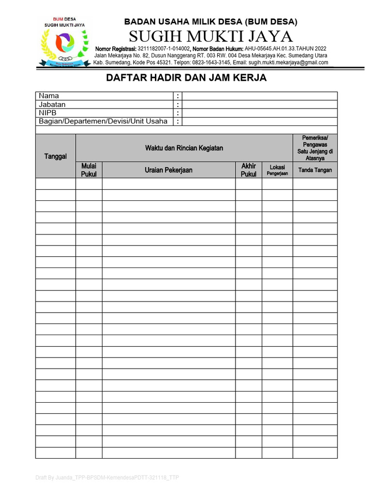 Contoh SPPD dan Daftar Hadir BUMDesa | PDF