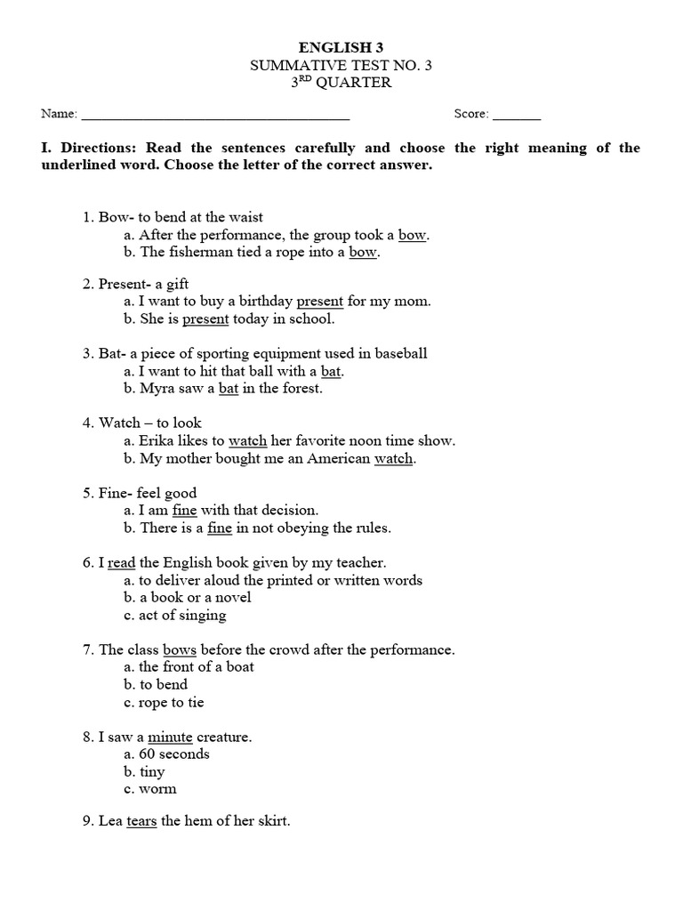 English 3 - ST3 | PDF