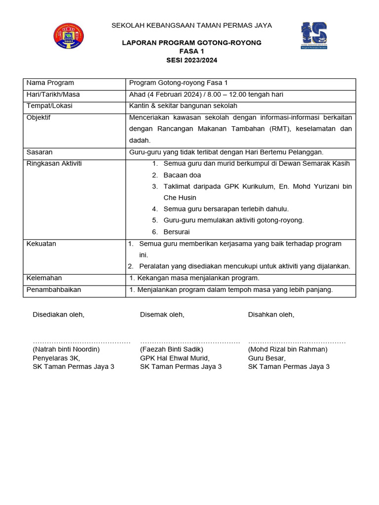 Laporan Program Gotong Royong Fasa 1 2024 | PDF