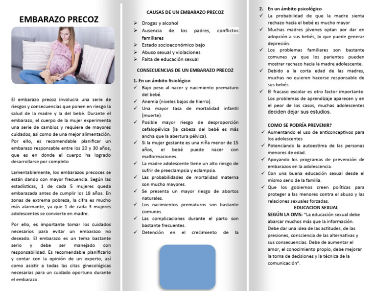 TRIPTICOS - Embarazo Precoz | PDF | El embarazo | Embarazo en la adolescencia