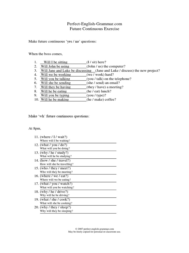 Future - Continuous - Form - Questions 1 GM | PDF