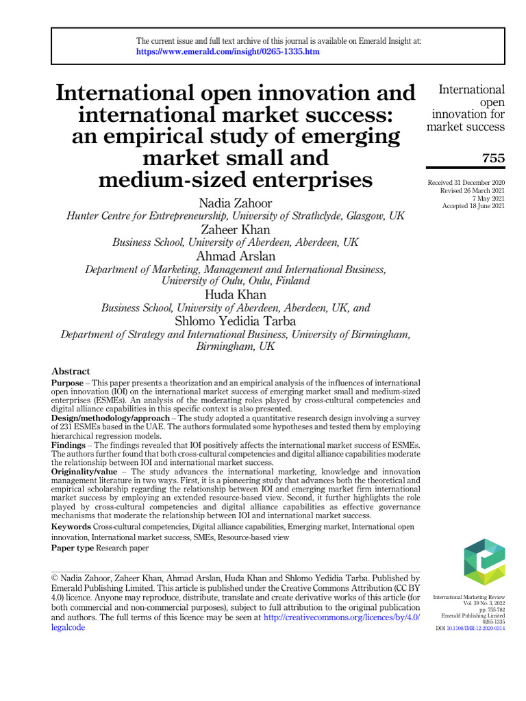 Impact of Open Innovation on ESME Success | PDF | Survey Methodology | Innovation