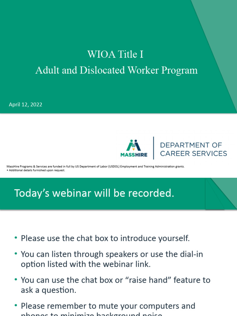 MassHire DCS WIOA Adult DW Program - 4.12.23 | PDF | Employment | Layoff
