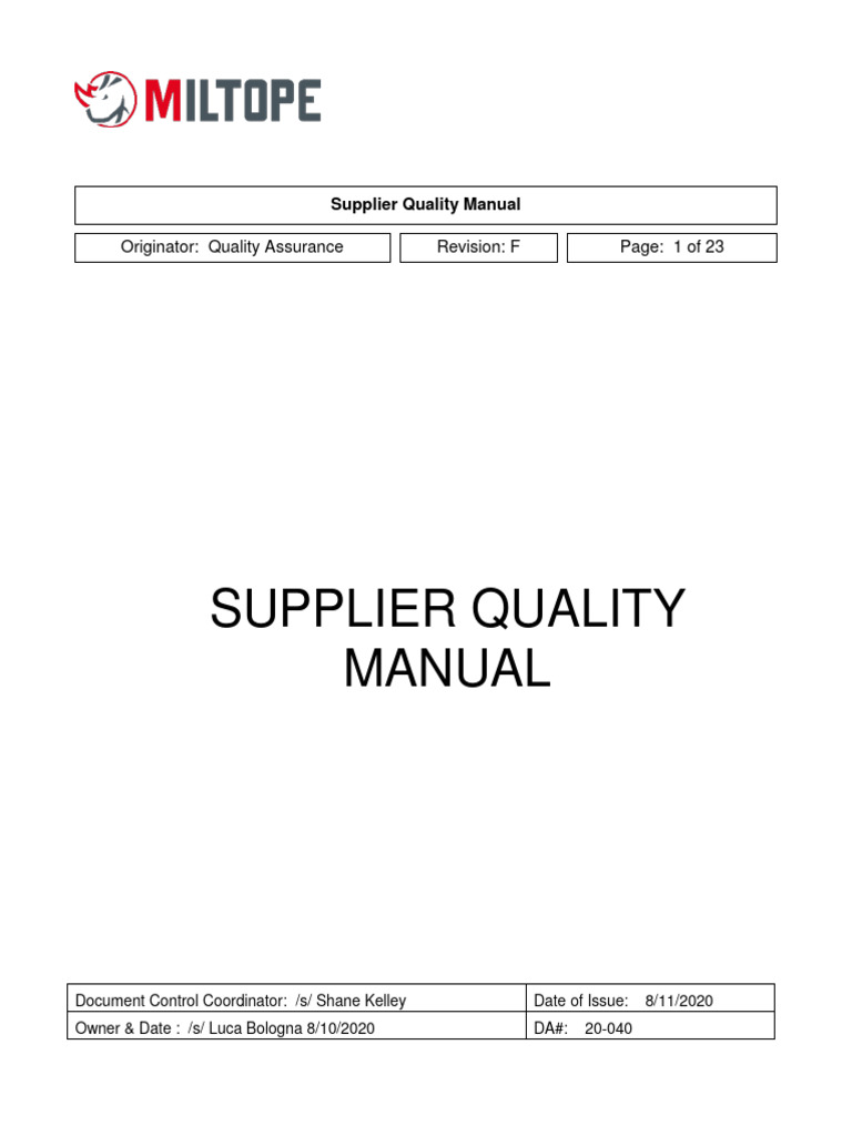 Supplier Quality Manual Rev F | PDF | Supply Chain | Iso 9000