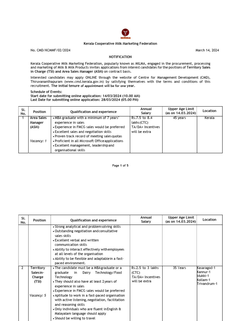 Milma - Notifcation TSI ASM-1 | PDF | Business