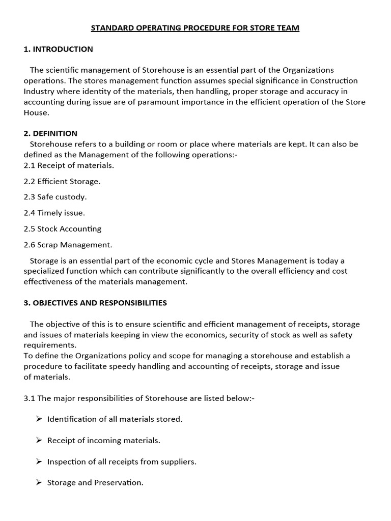 SOP For Stores | PDF | Warehouse | Scrap