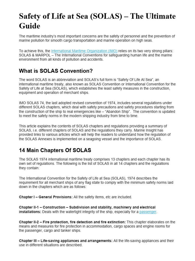 Safety of Life at Sea (SOLAS) - The Ultimate | PDF | Ships | Water ...