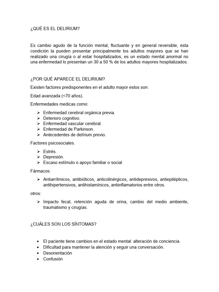 Qué Es El Delirium | PDF | Enfermedades y trastornos | Medicina CLINICA