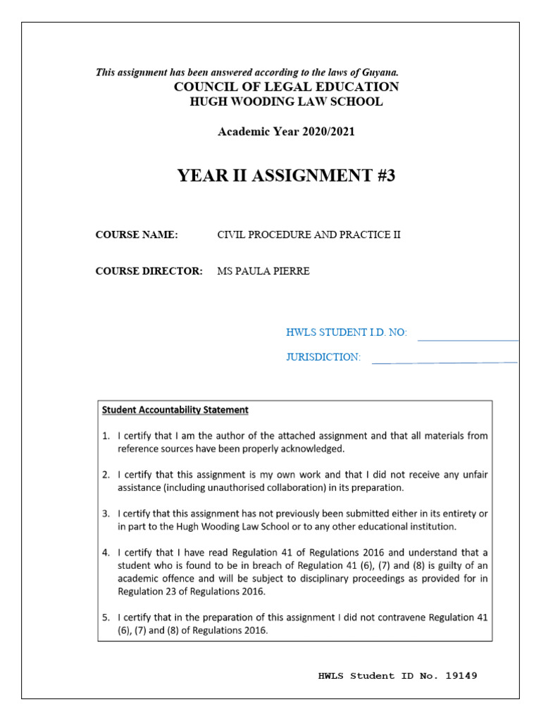 Civil Procedure and Practice II Assignment 3 19149 | PDF | Judgment (Law) | Government Institutions