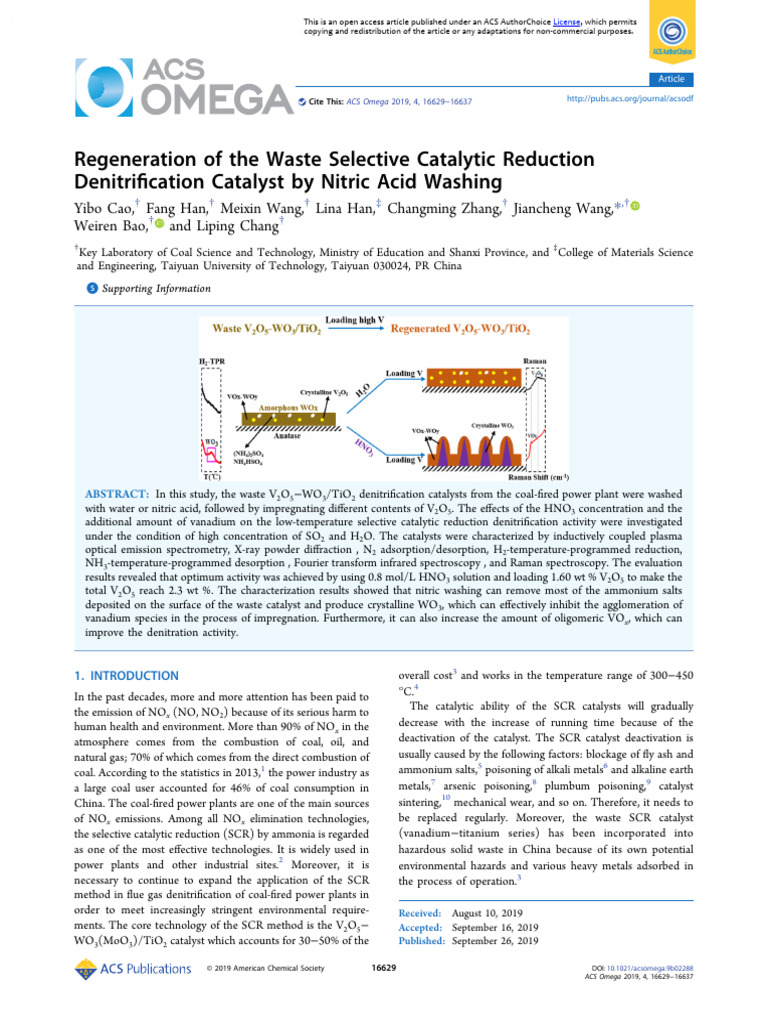 Regeneration of The Waste Selective Catalytic Reduction Denitrification ...