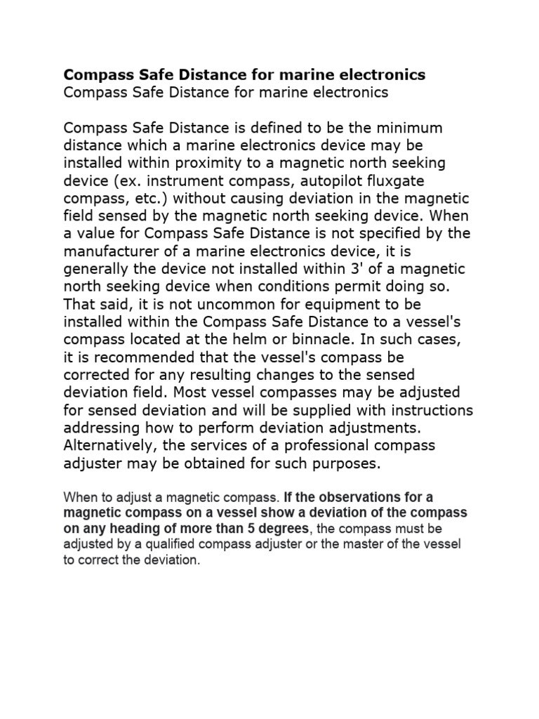 Compass Safe Distance For Marine Electronics | PDF