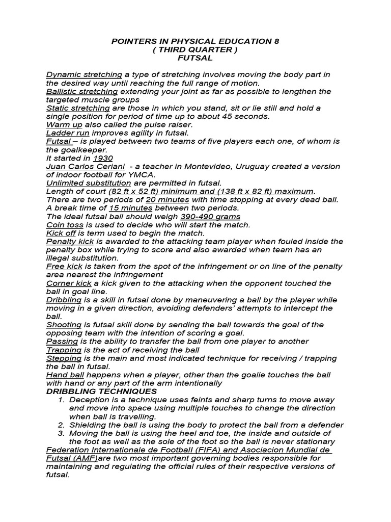 P.E. Pointers 3RD Quarter | PDF | Sports | Association Football