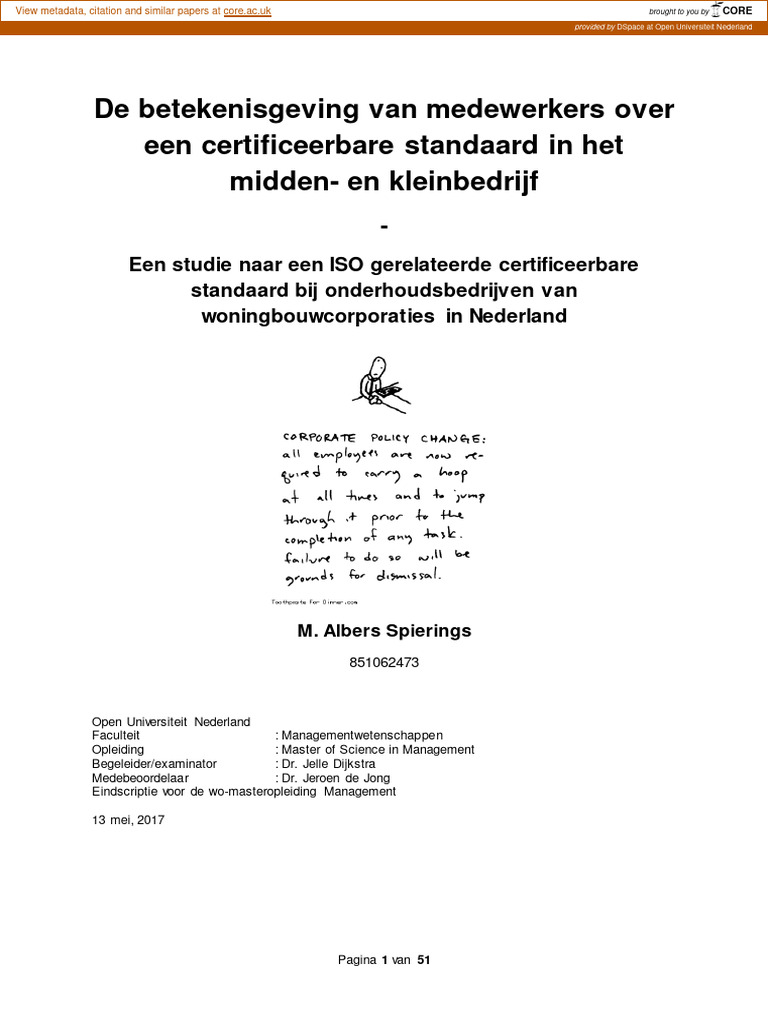 De Betekenisgeving Van Medewerkers Over Een Certificeerbare Standaard ...