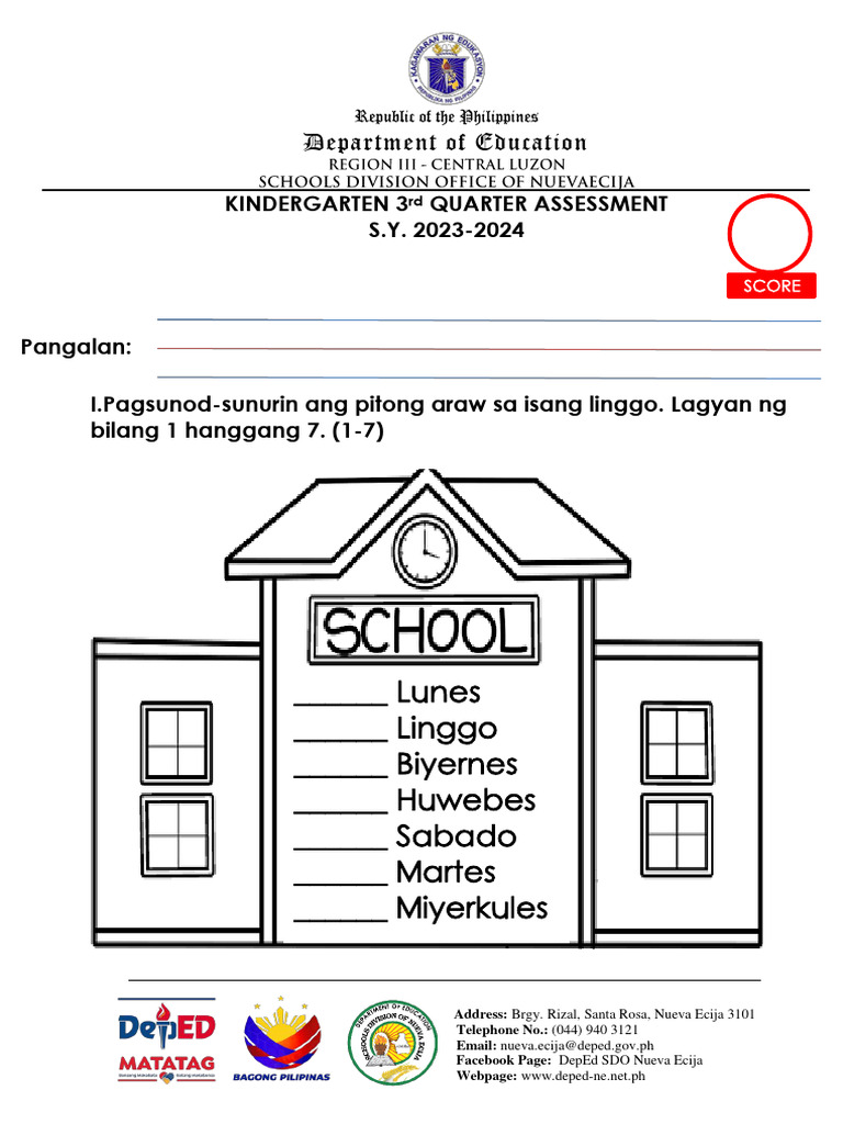 KINDER 3rd Quarter Assessment | PDF