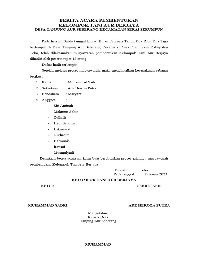 Berita Acara Pembentukan Kelompok Tani | PDF