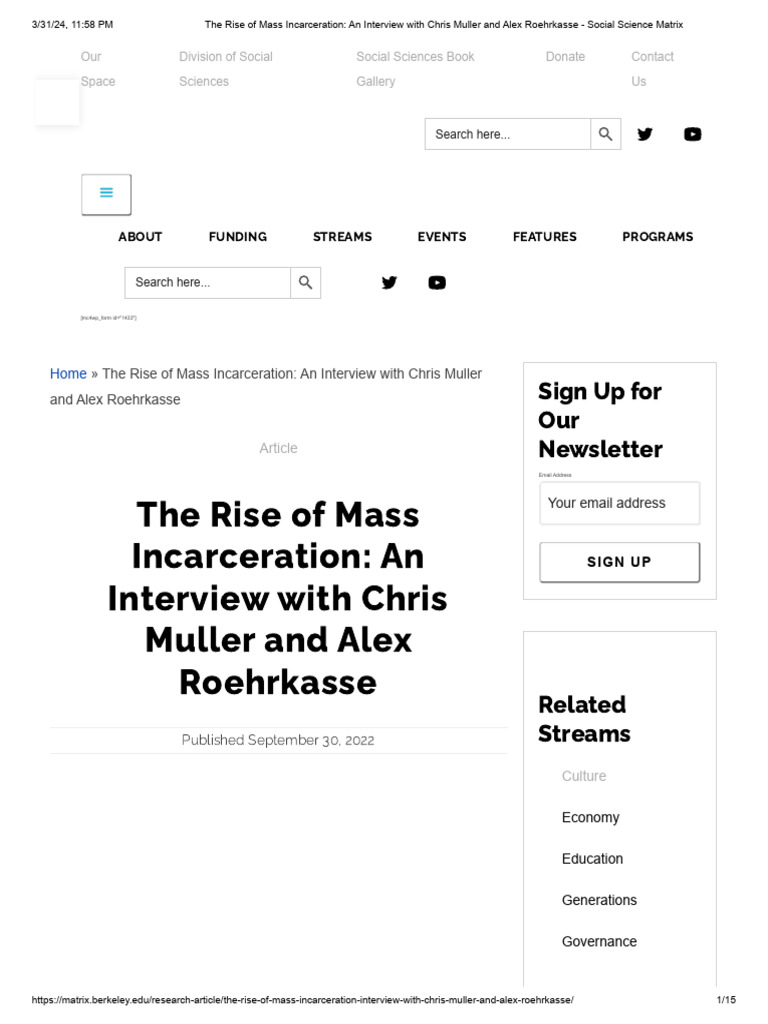 The Rise of Mass Incarceration An Interview With Chris Muller and Alex ...