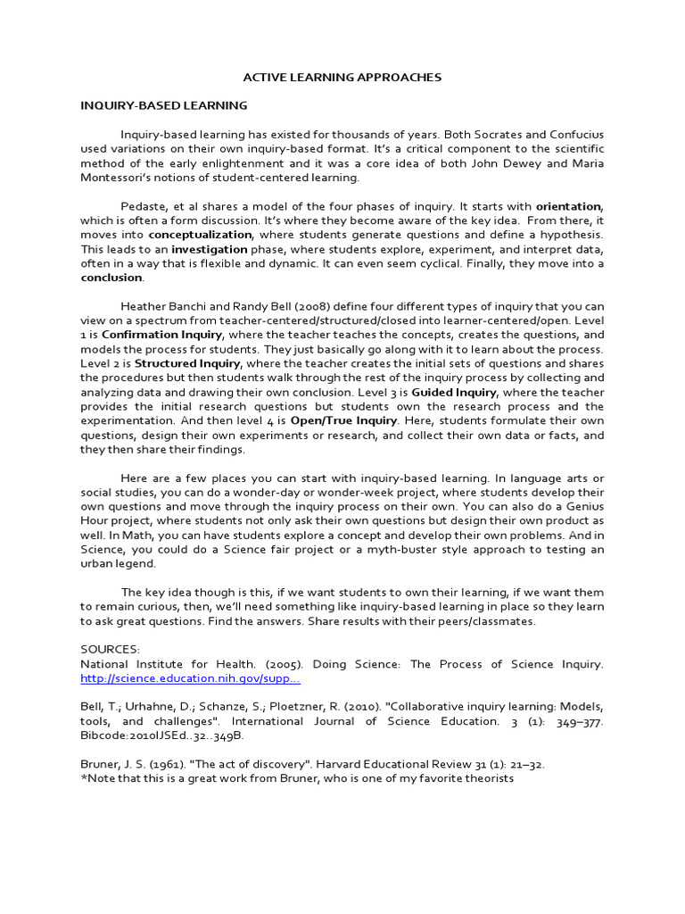 IBL PRBL PBL Handouts | PDF | Project Based Learning | Inquiry Based Learning