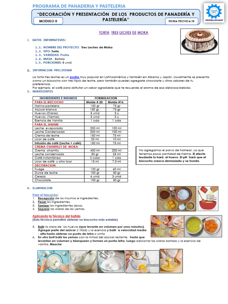 Torta Tres Leches de Moka: Receta y Decoración | PDF | Crema | Confitería