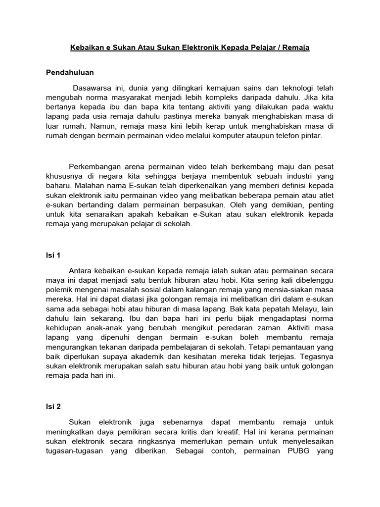 Kebaikan E Sukan Atau Sukan Elektronik Kepada Pelajar Pdf