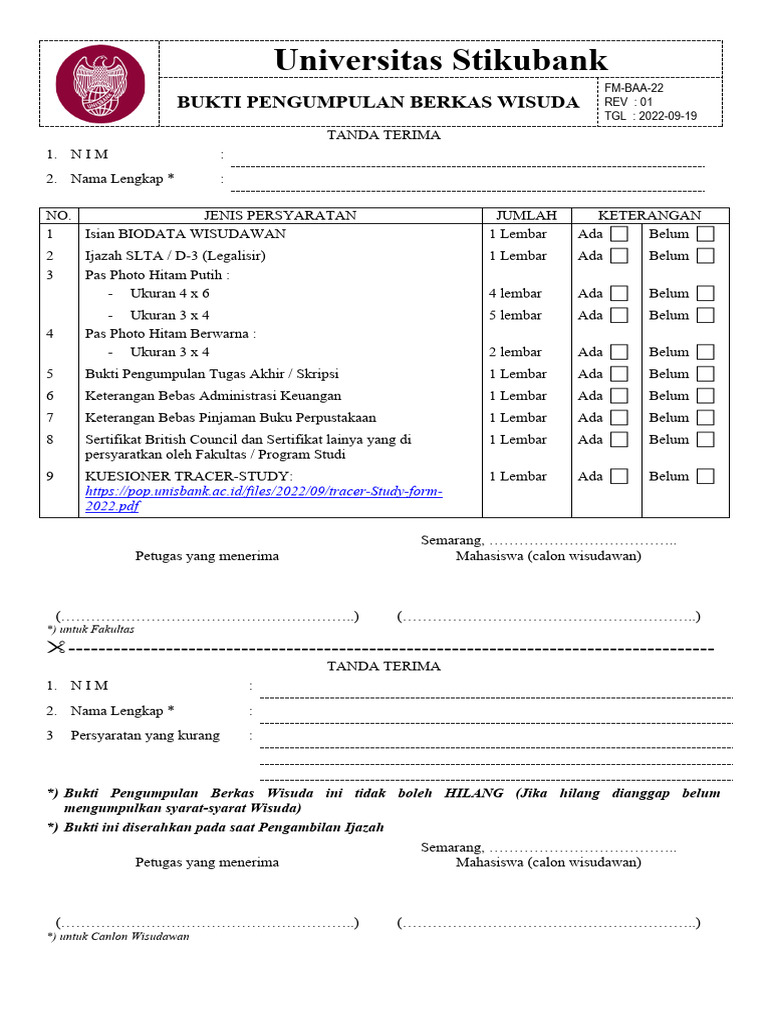 Form 22 TANDA TERIMA BERKAS WISUDA - Rev1 4 | PDF